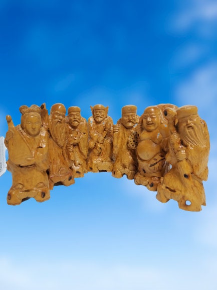 The Seven Chinese Gods of Good Luck Hand Carved. - Etsy