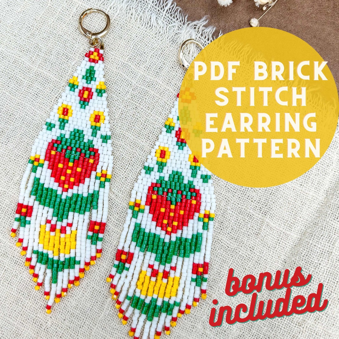 Beaded Earring Pattern Double Brick Stitch With Fringe Folk Art ...