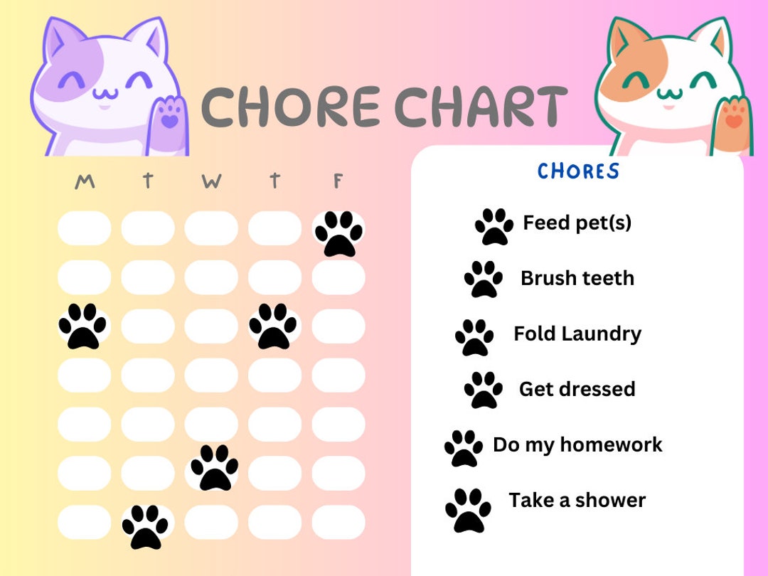 Kids Chore Chart, Kitty, Meow - Etsy