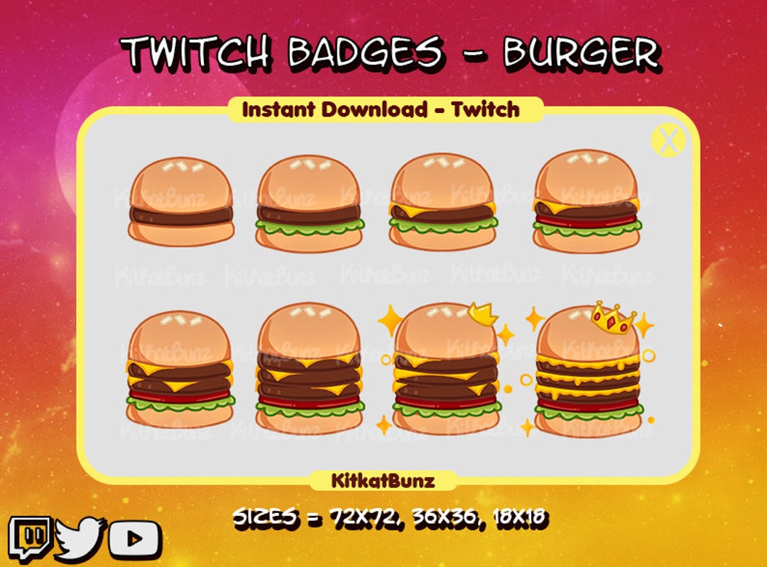 8 Tasty Cheesy Burger Stacking Sub Badges - Twitch - Etsy