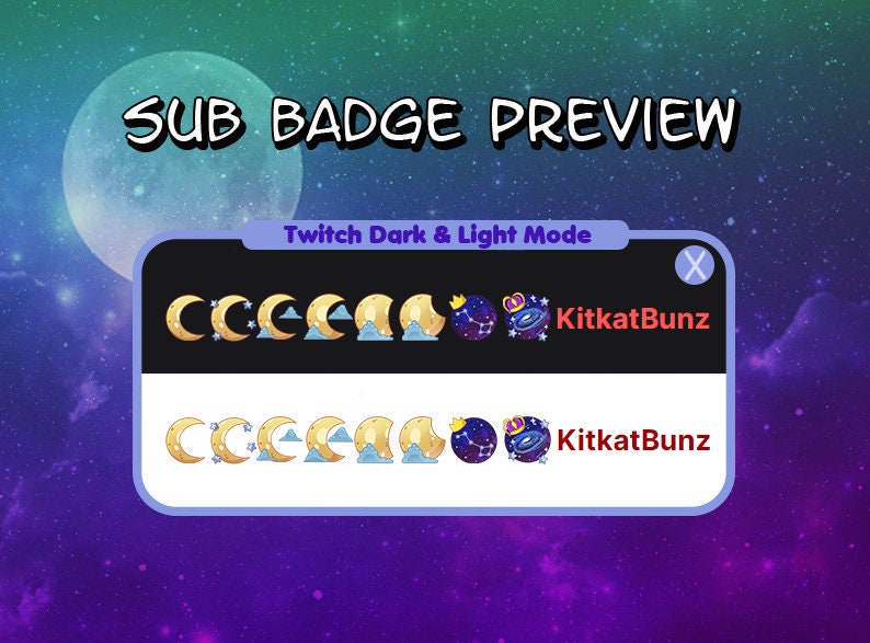 8 Galaxy Moon Sub Badges - Twitch - Etsy