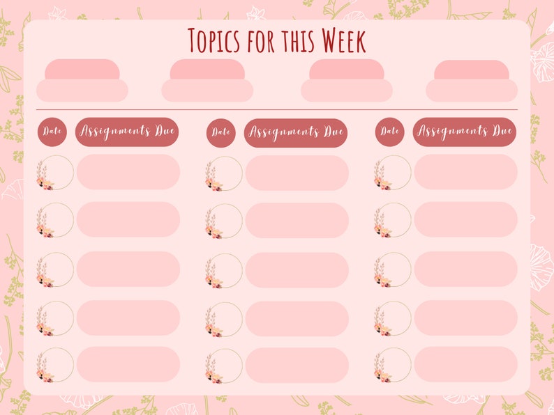 Assignment/weekly Topic Tracker! College Students, Graduate Students ...