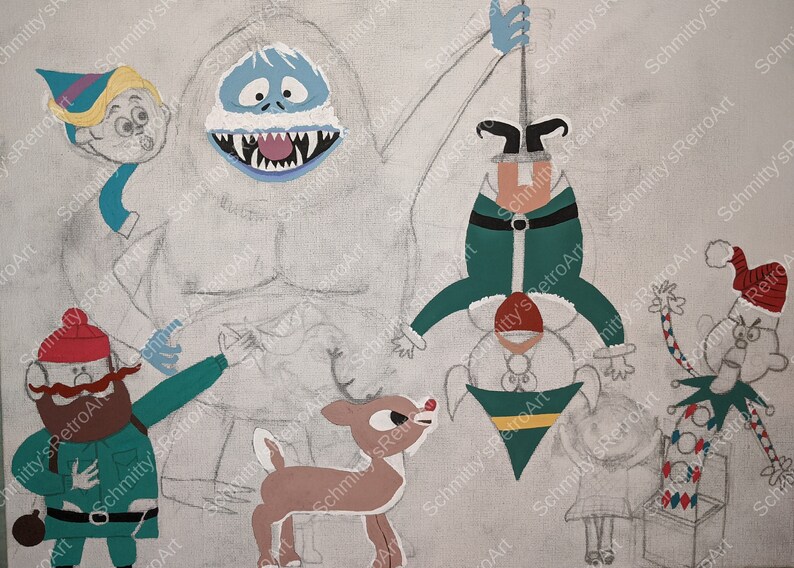 Retro Art Rudolph the Rednosed Reindeer Spoof Bass and Rankin- Print ...