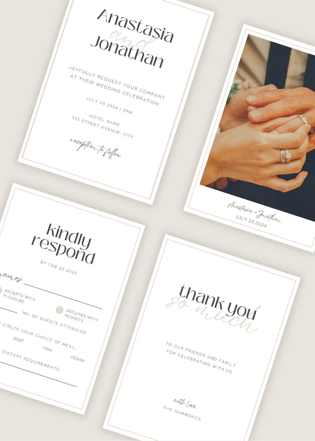 Wedding Invitation Set White Minimalist, Modern Wedding Invitation Set ...