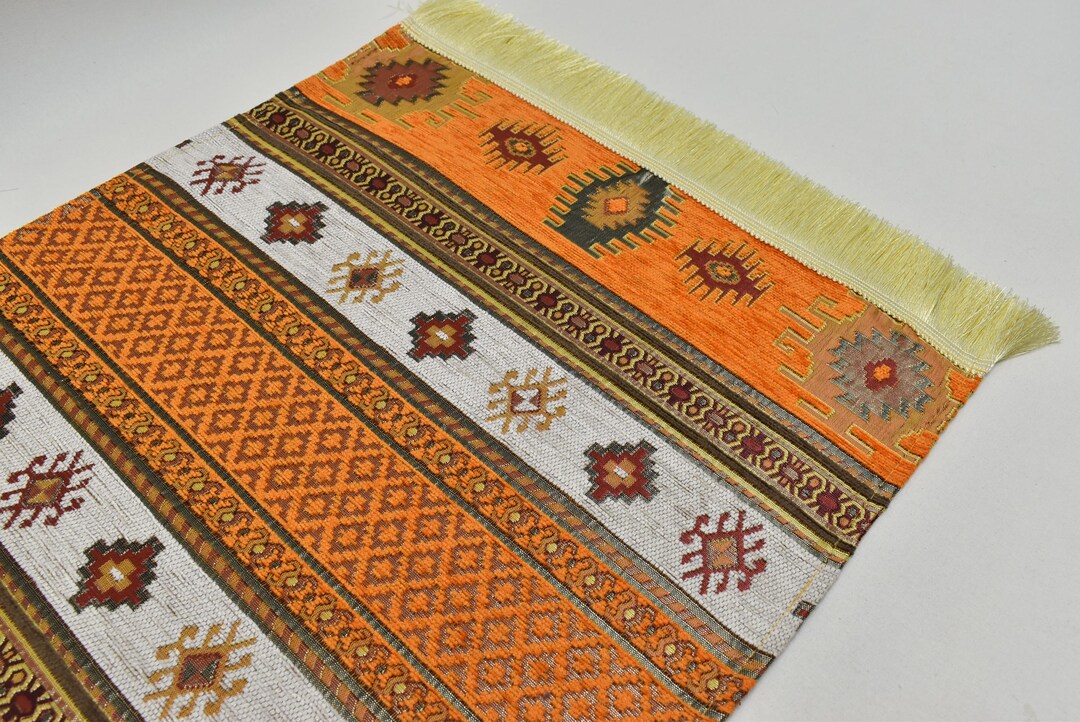Traditional Table Runner, Bedroom Runner, Bright Orange Color, Handmade ...