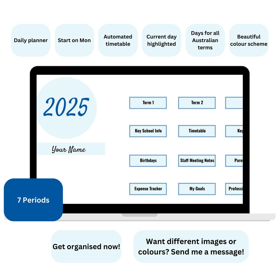 2025 Australian Teacher Digital Planner 7 Periods, Digital Calendar ...