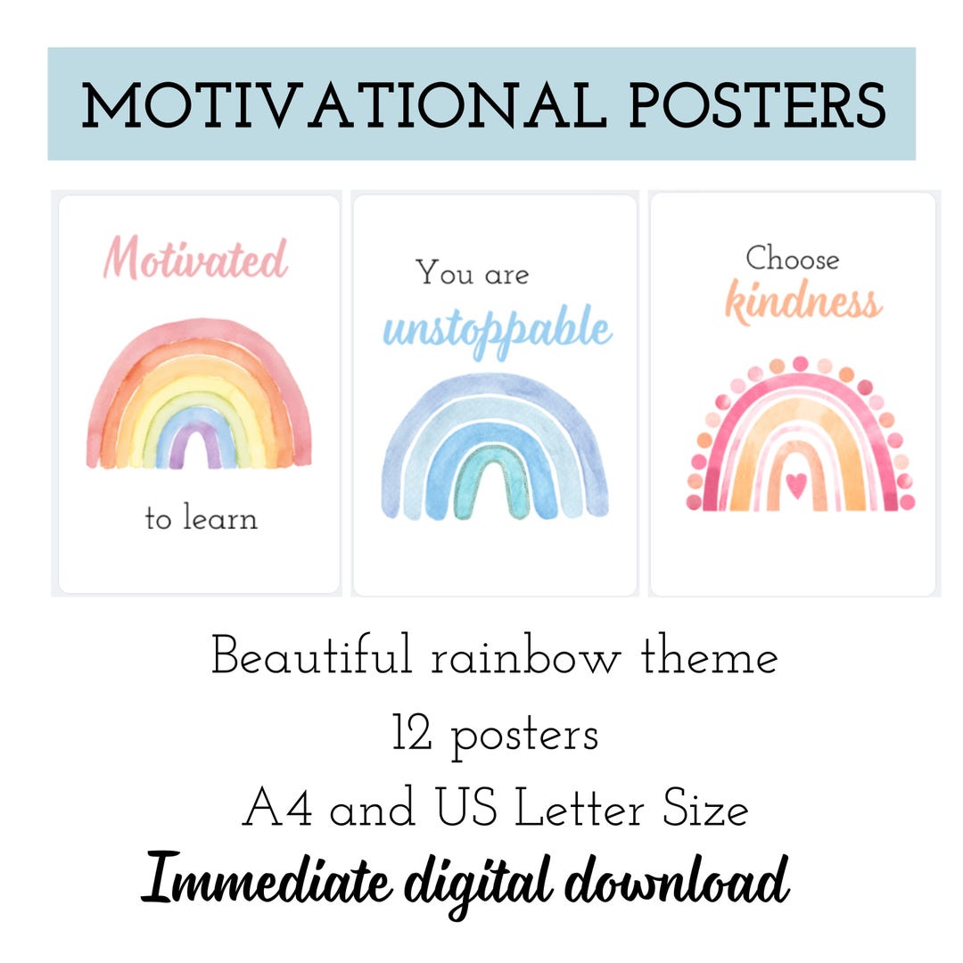 Neutral Rainbow Motivational Posters | Boho Classroom Decor ...