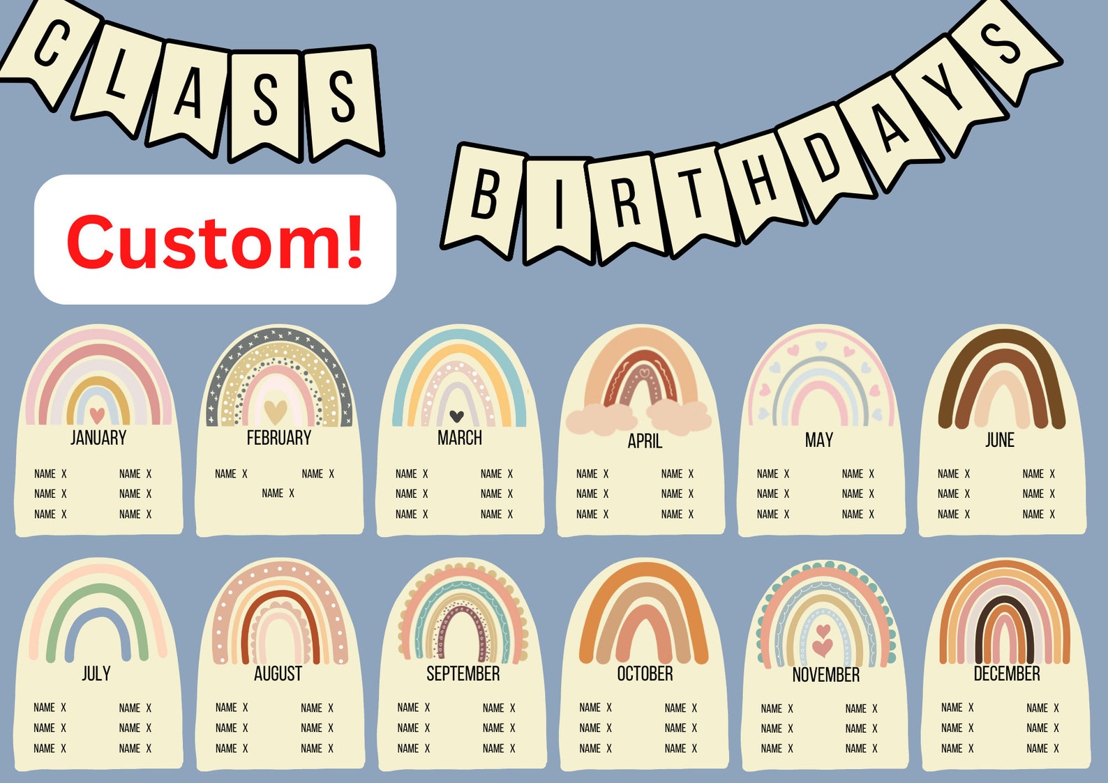 CUSTOM Classroom Boho Rainbow Birthday Display, Primary School Cake ...
