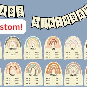 CUSTOM Classroom Boho Rainbow Birthday Display, Primary School Cake ...
