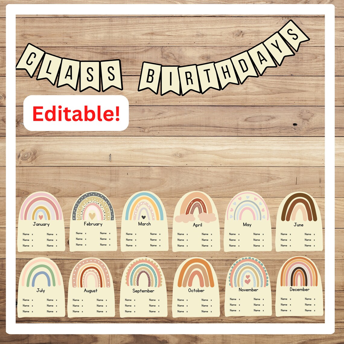 Birthday Bulletin Board Printable, Classroom Birthday Display, Monthly ...