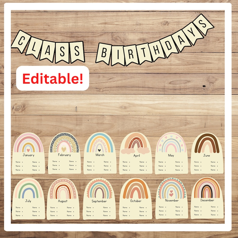 Birthday Bulletin Board Printable, Classroom Birthday Display, Monthly ...