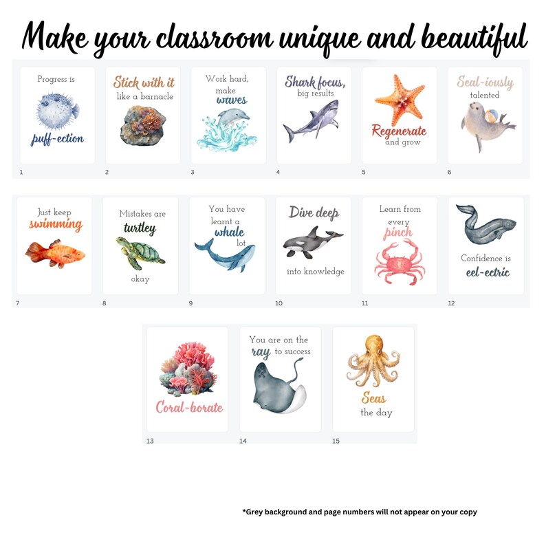 Funny Motivational Sea Animal Poster, Ocean Themed Classroom, Modern ...