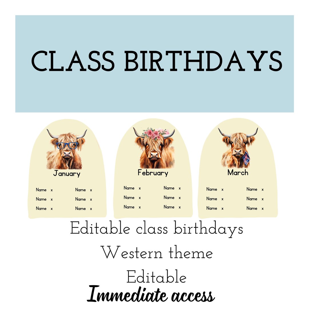 Editable Cow Classroom Birthday Display, Western Classroom Decor, Cow ...
