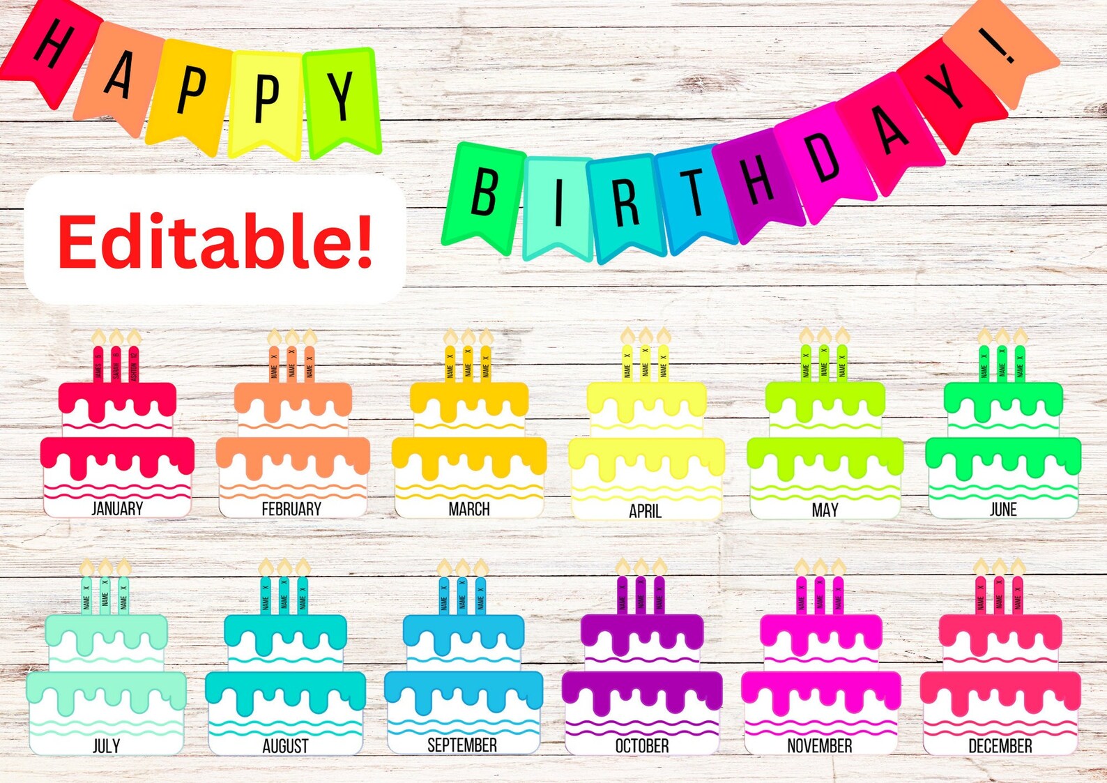 EDITABLE Classroom Birthday Display Primary School Cake - Etsy