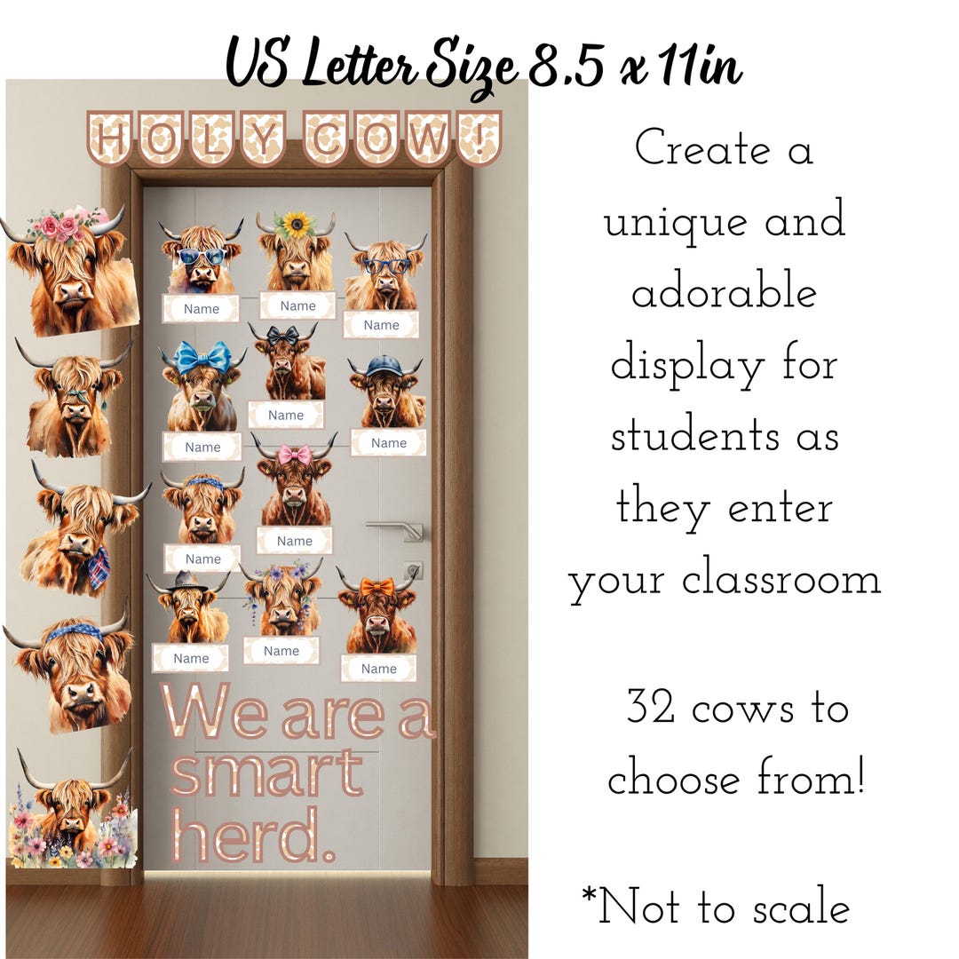 Editable Highland Cow Classroom Door Display | “holy Cow We’re a Smart ...