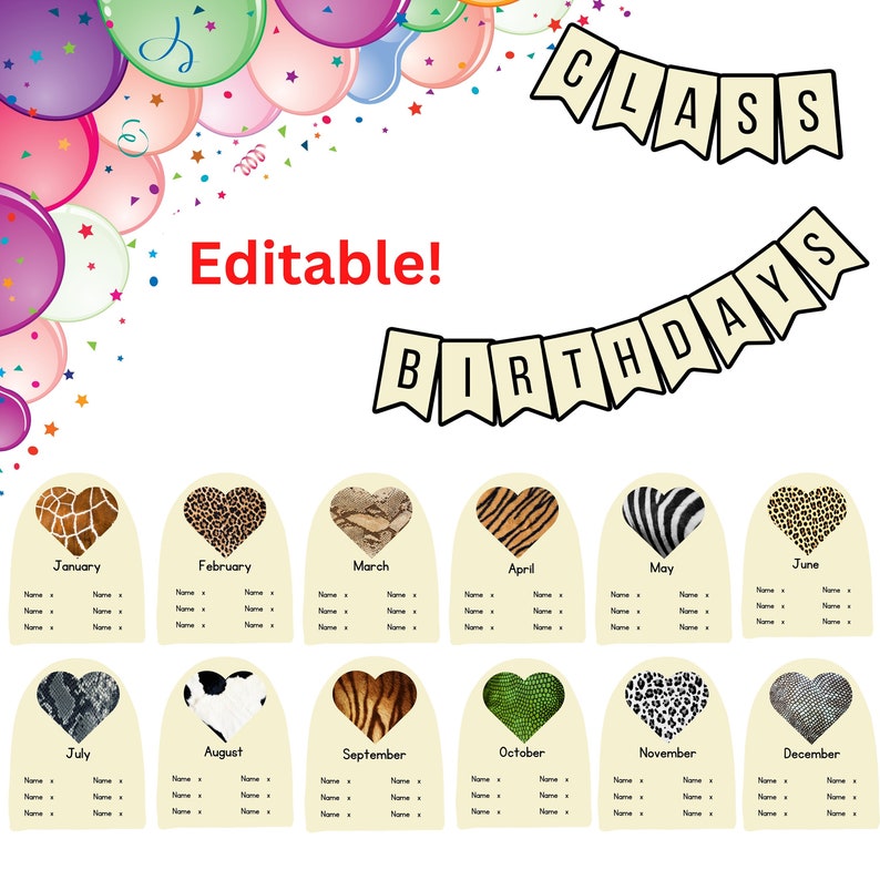 EDITABLE Birthday Calendar Classroom, Birthday Chart, Bulletin Board ...