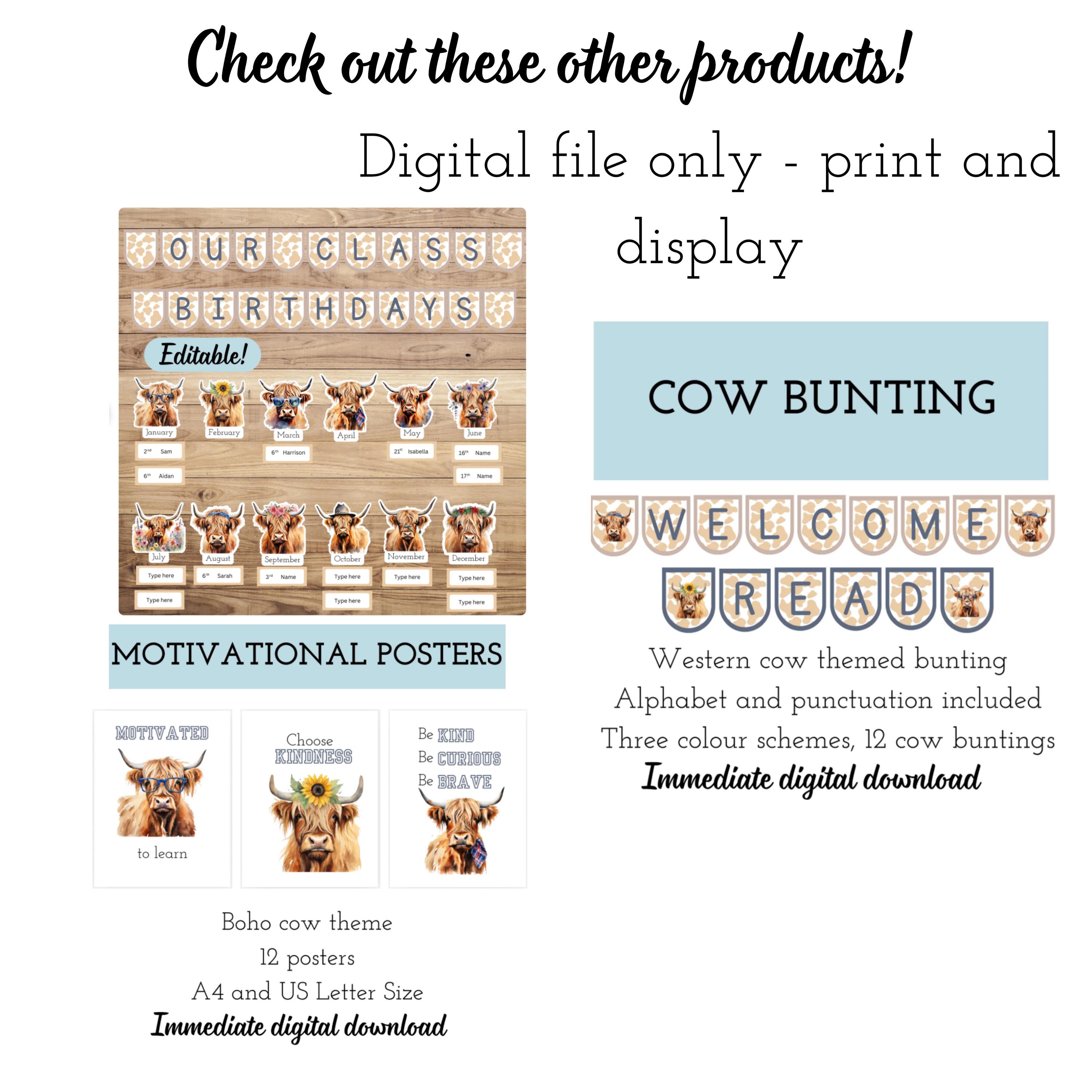 Classroom Pocket Calendar Set, Highland Cow Classroom Theme, Western ...