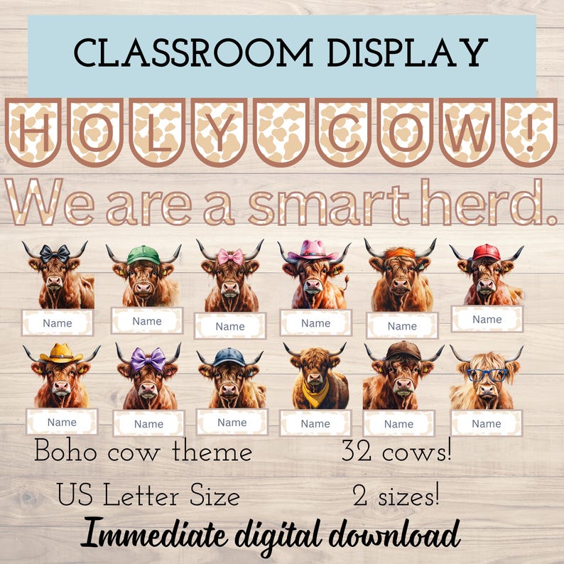 Editable Highland Cow Classroom Door Display | “holy Cow We’re a Smart ...