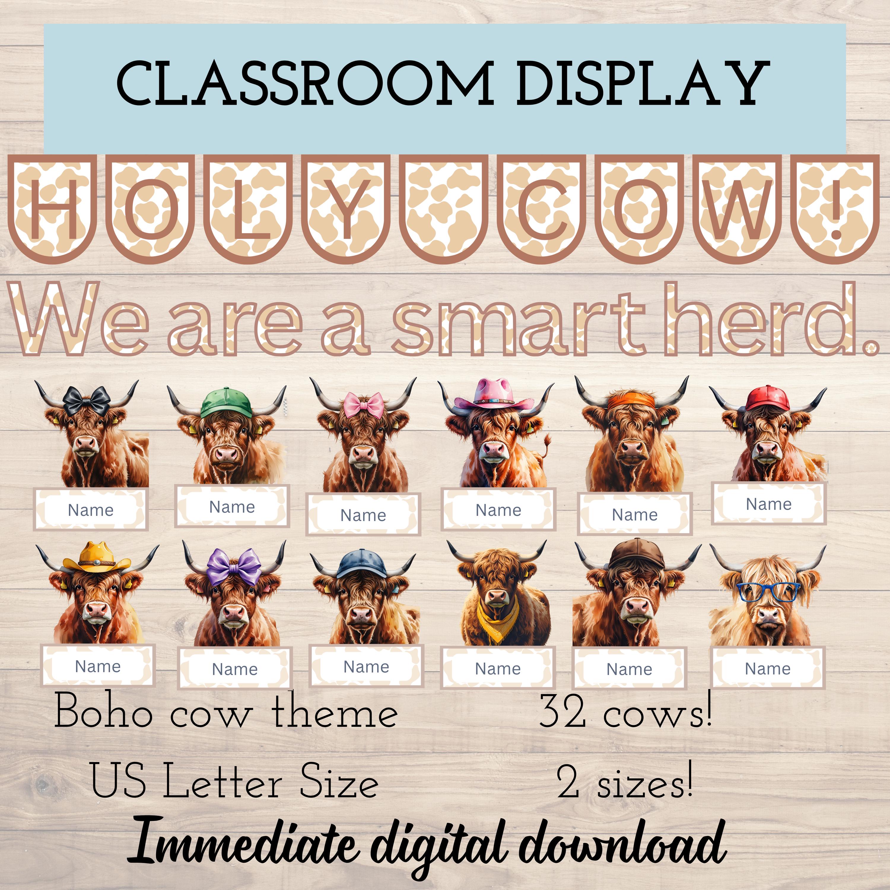 Editable Highland Cow Classroom Door Display | “holy Cow We’re a Smart ...