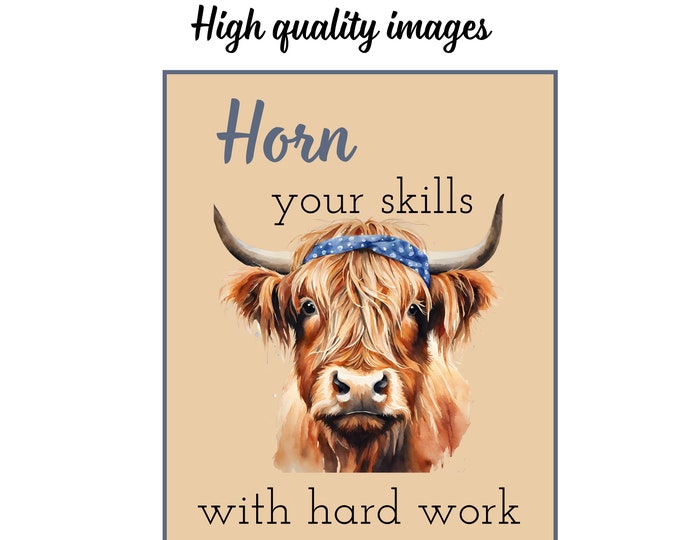 Highland Cow Art, School Supplies Illustration, Student Desk Decor ...
