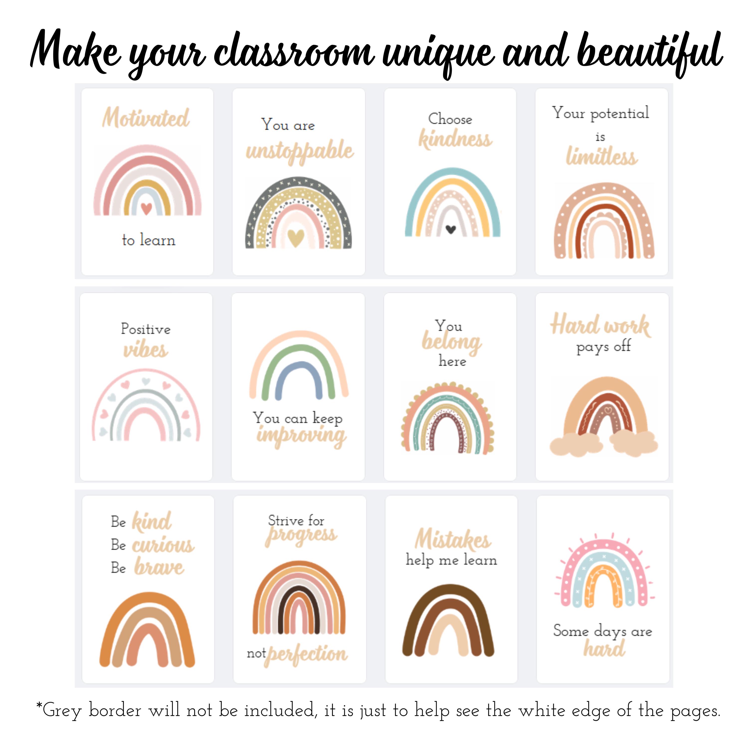 Boho Rainbow Motivational Posters, Motivational Posters for School ...