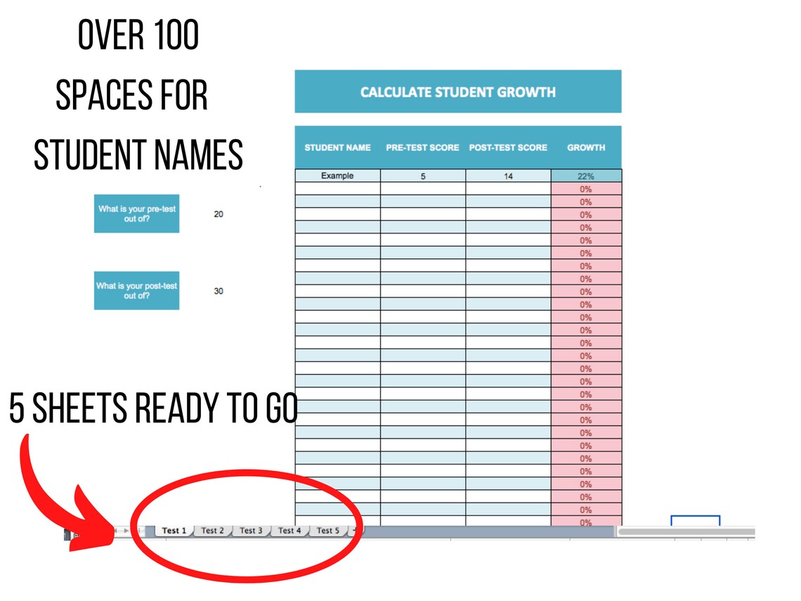 Student Growth Excel Template, Teacher Excel Template, Calculate Growth ...