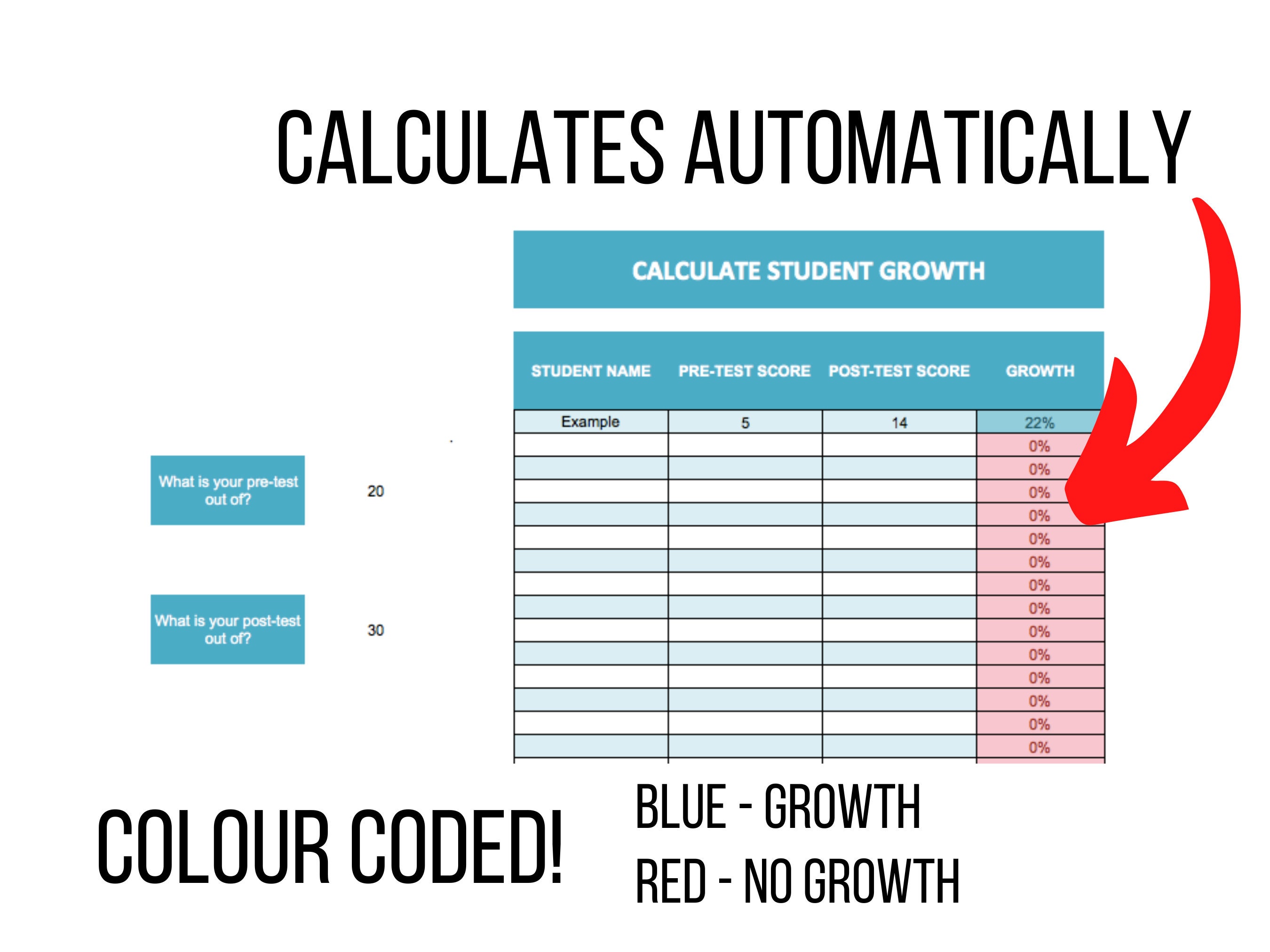 Student Growth Excel Template, Teacher Excel Template, Calculate Growth ...