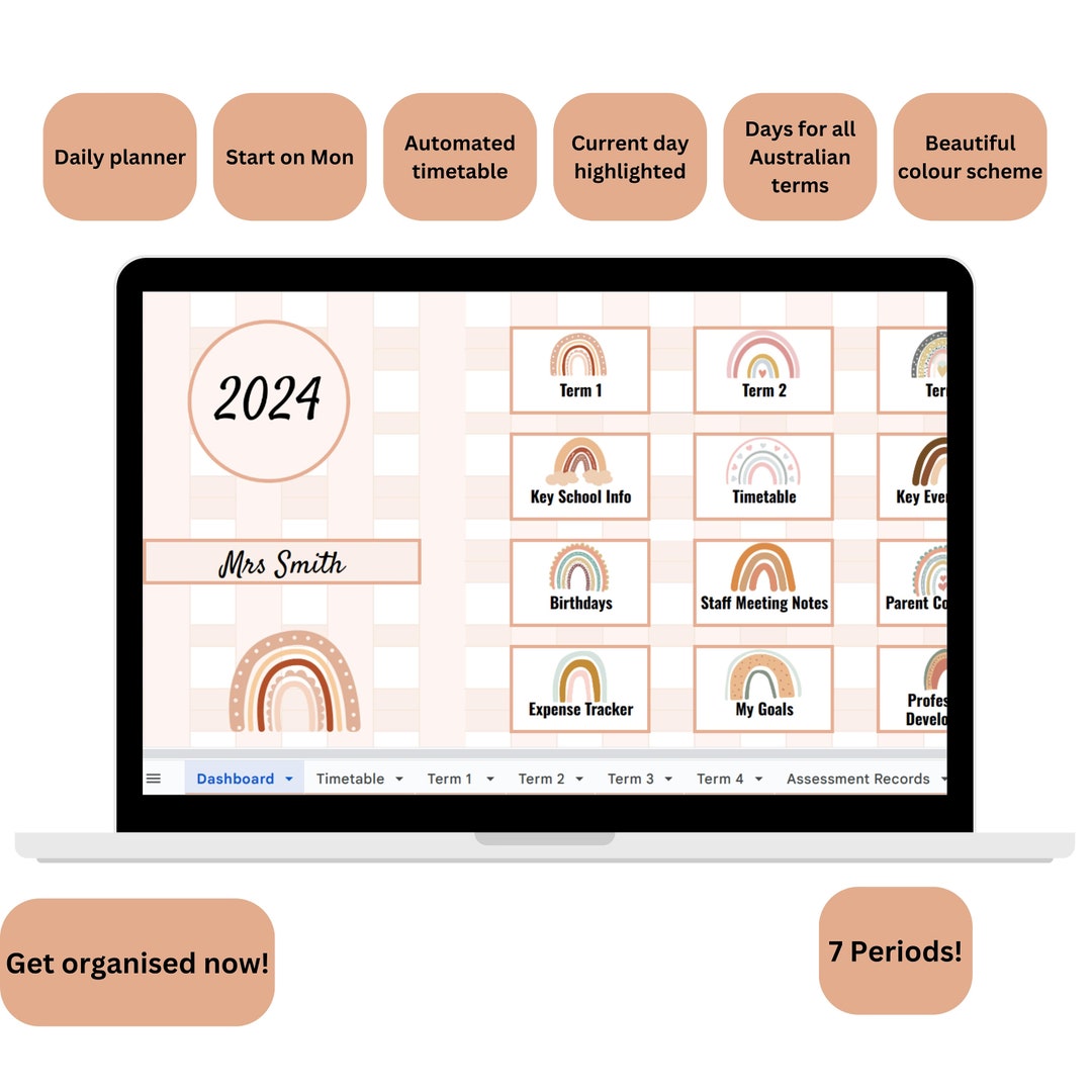 2024 Australian Teacher Google Sheets Planner, Digital Calendar, Daily ...