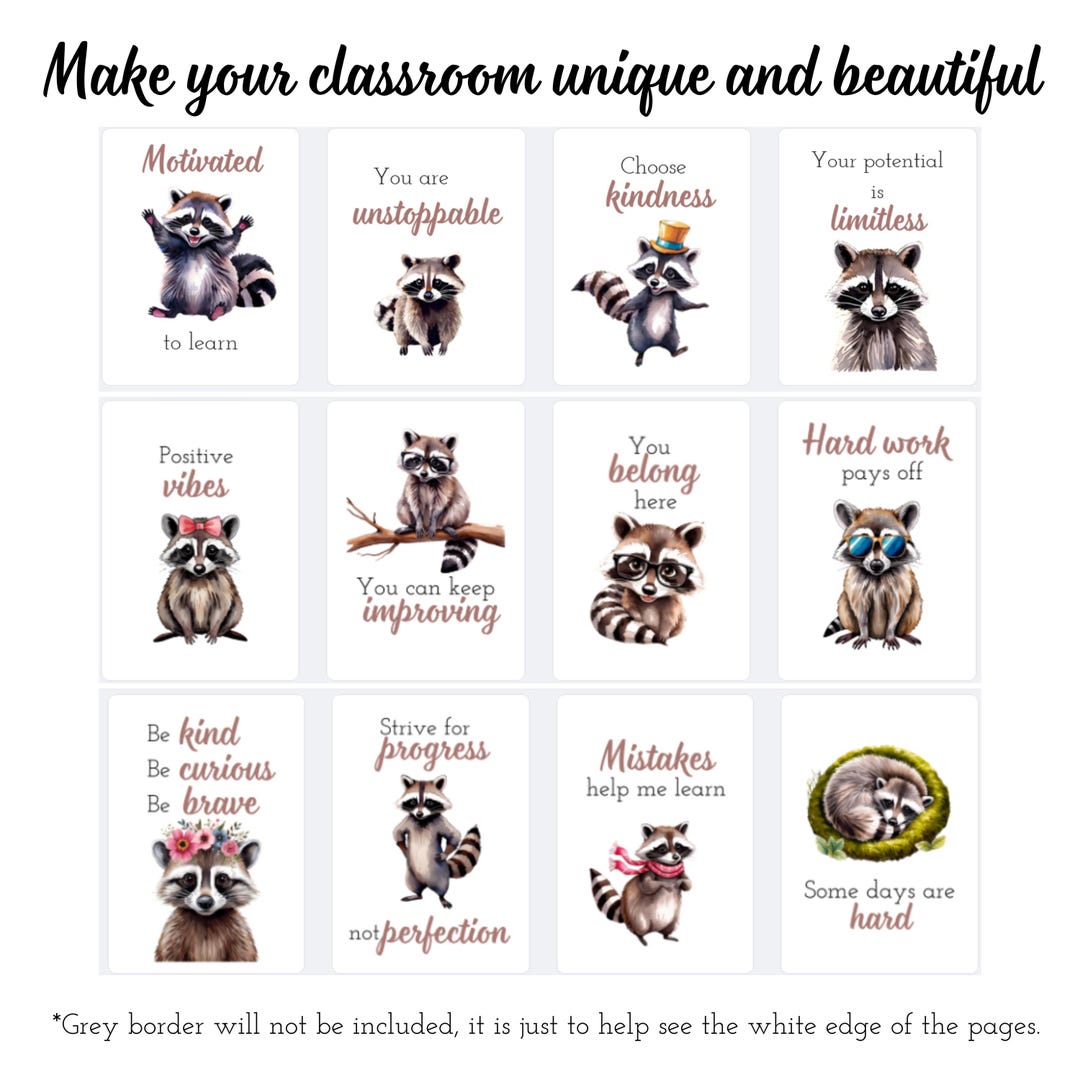 Raccoon Motivational Posters, Printable Wall Art for Kids, Woodland ...
