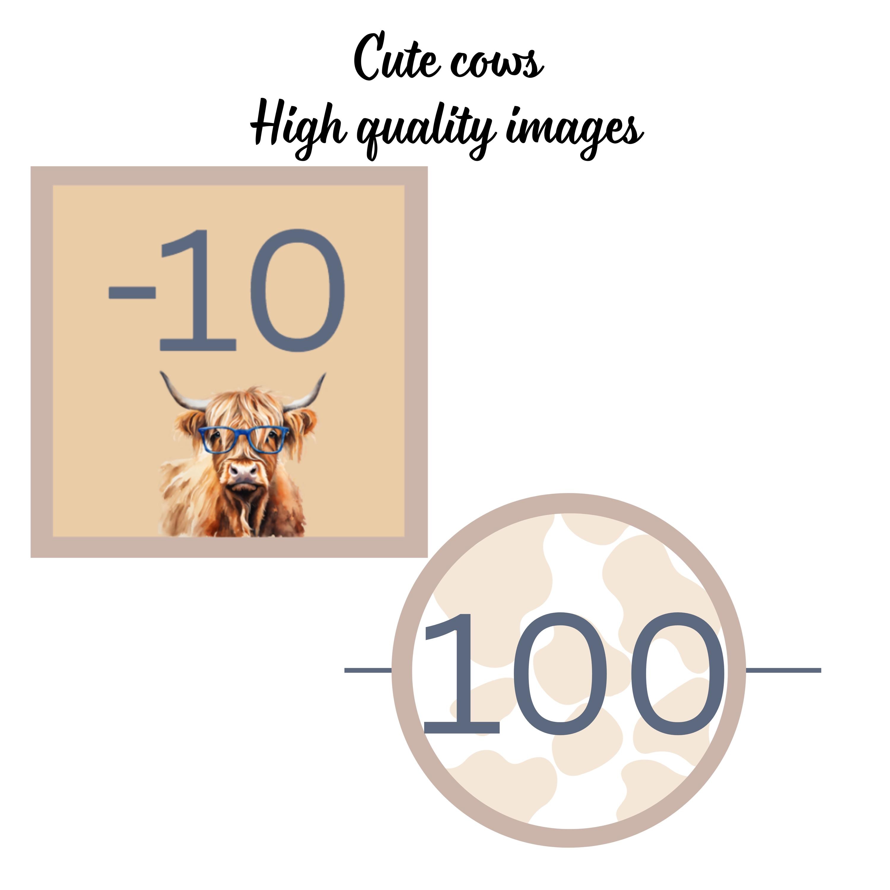 Highland Cow Number Line Classroom Display With Negatives, -40 to 120 ...