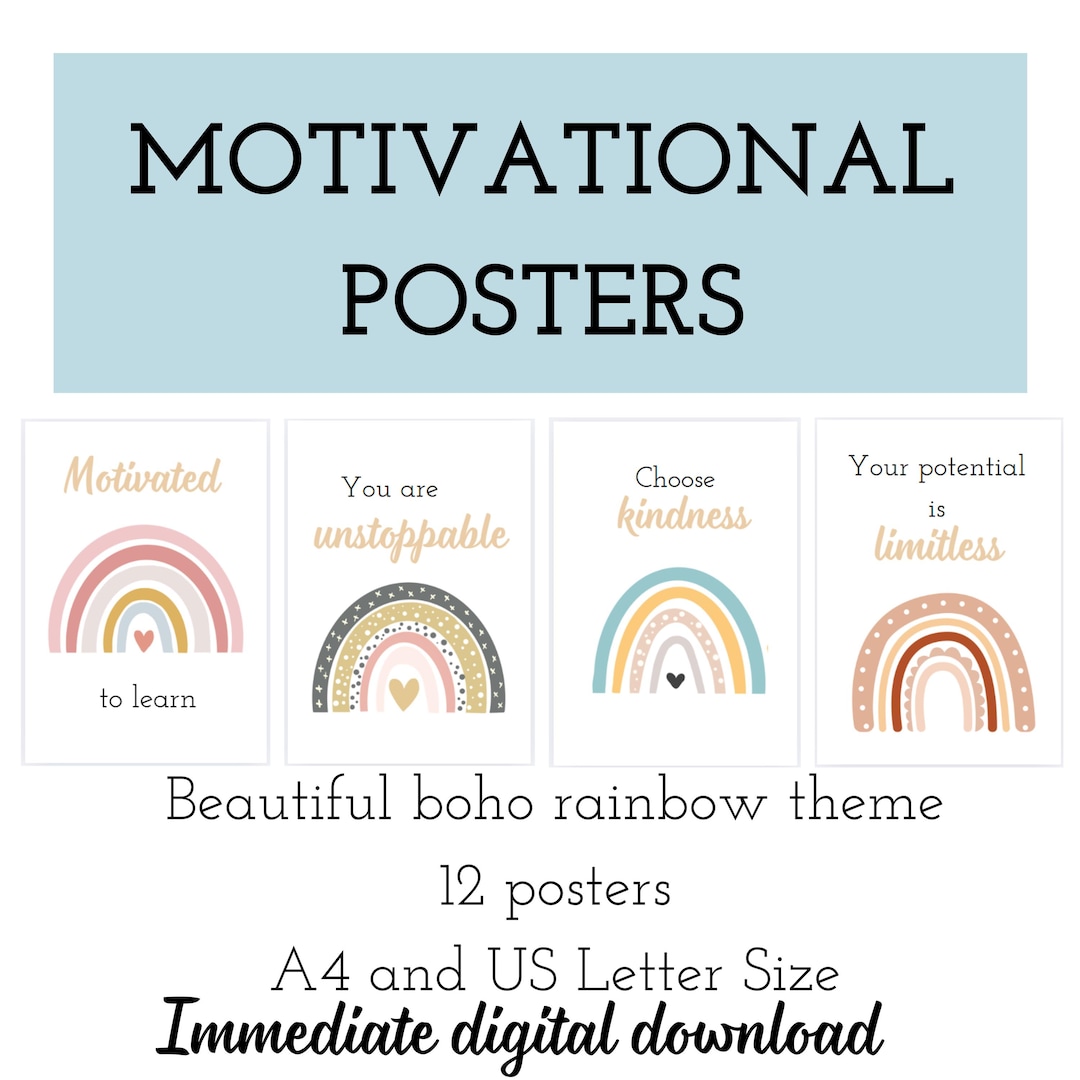 Boho Rainbow Motivational Posters, Motivational Posters for School ...