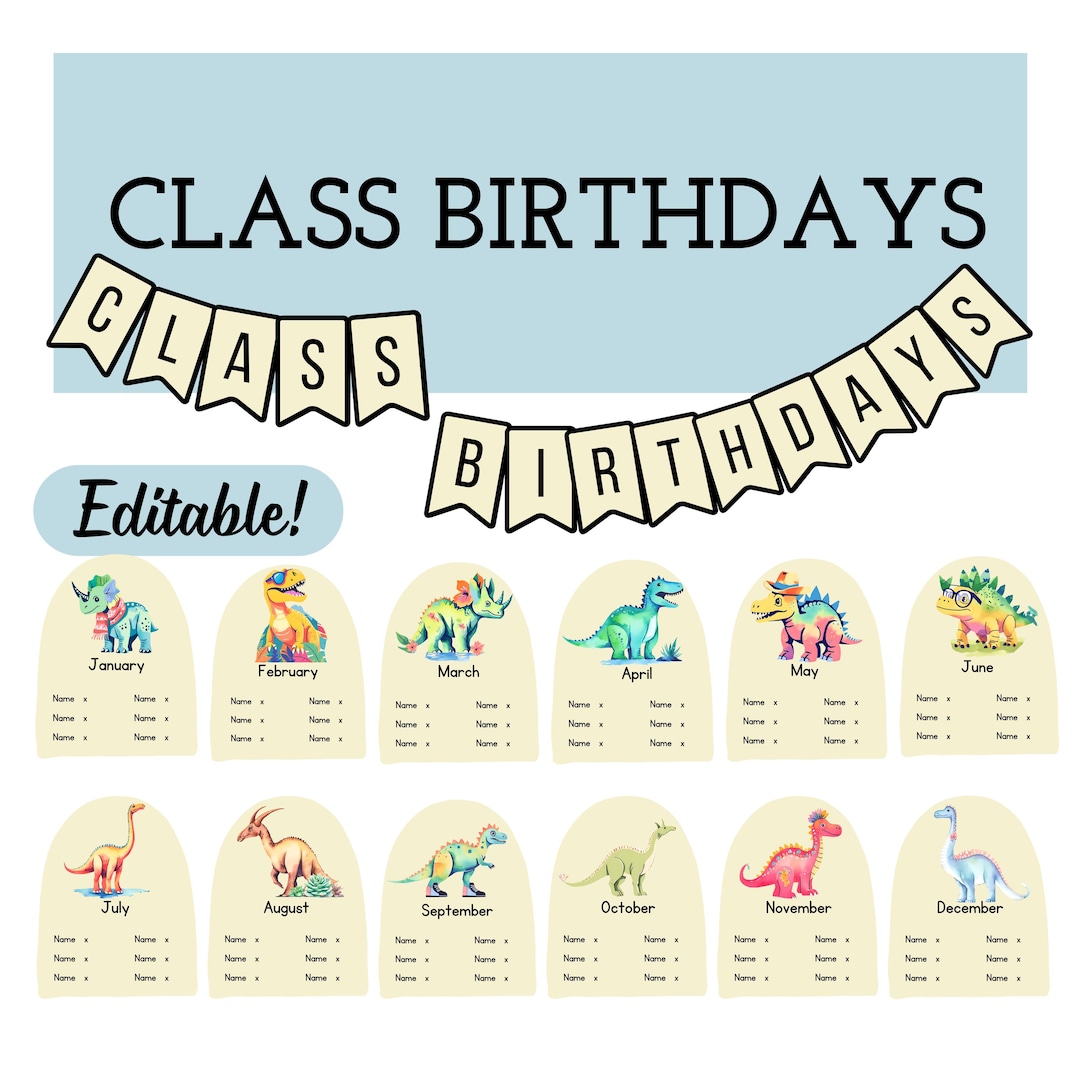 EDITABLE Dinosaur Classroom Birthday Display, Primary School Birthday ...