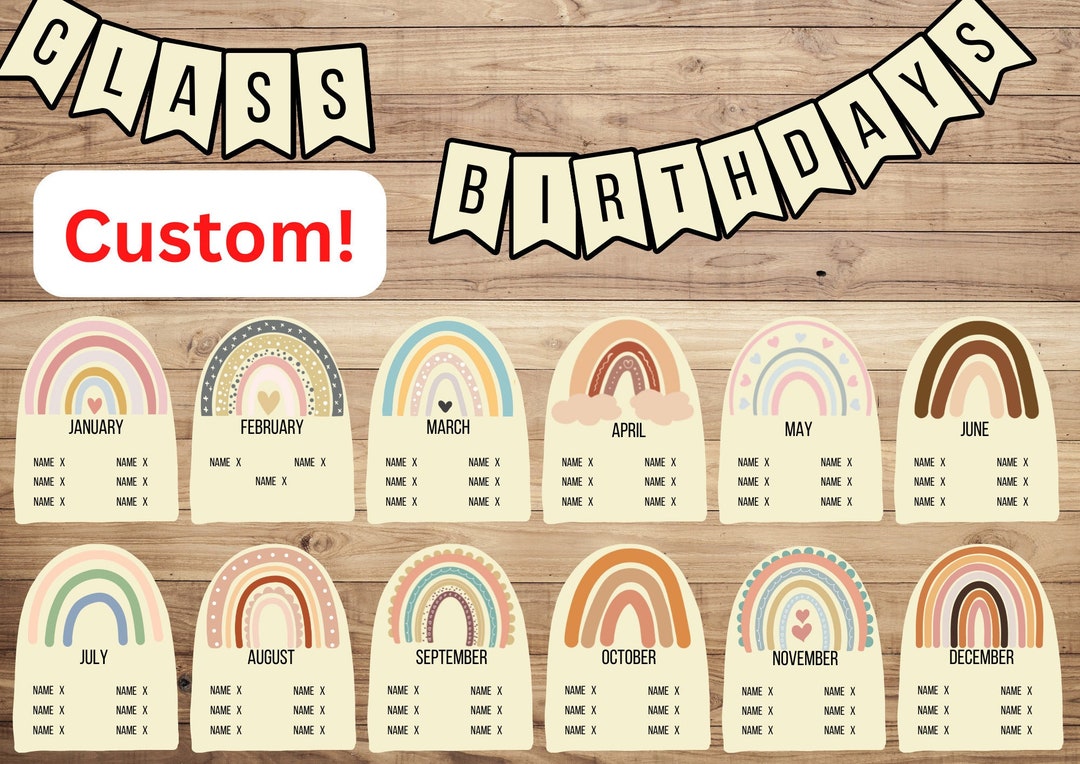 CUSTOM Classroom Boho Rainbow Birthday Display, Primary School Cake ...
