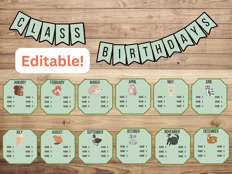 EDITABLE Woodland Animal Classroom Birthday Display, Primary School ...