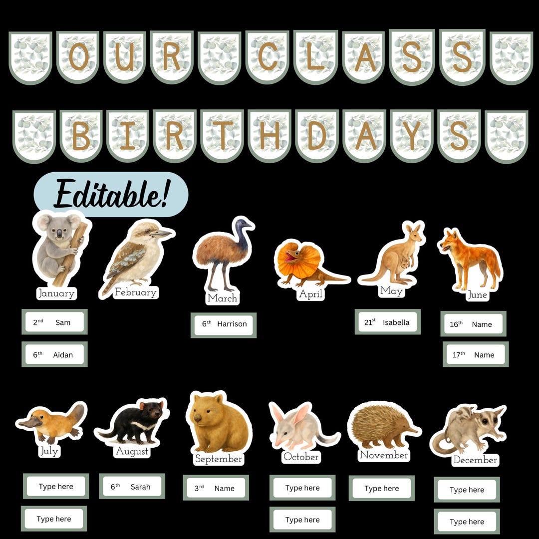 EDITABLE Australian Animal Classroom Birthday Display, Primary School ...