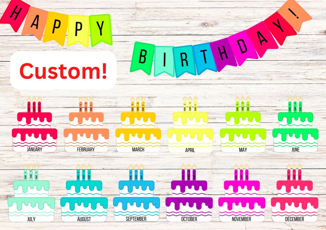 CUSTOM Classroom Birthday Display, Primary School Cake Birthday ...