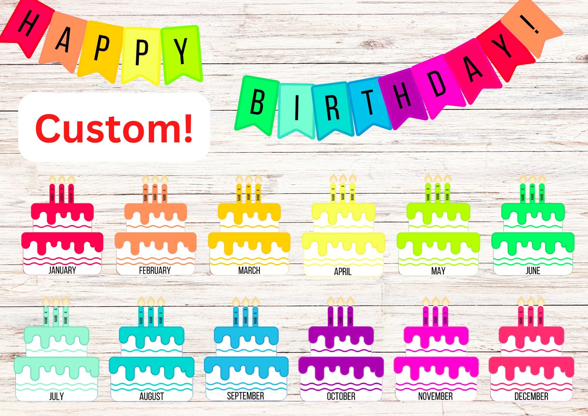 CUSTOM Classroom Birthday Display, Primary School Cake Birthday ...