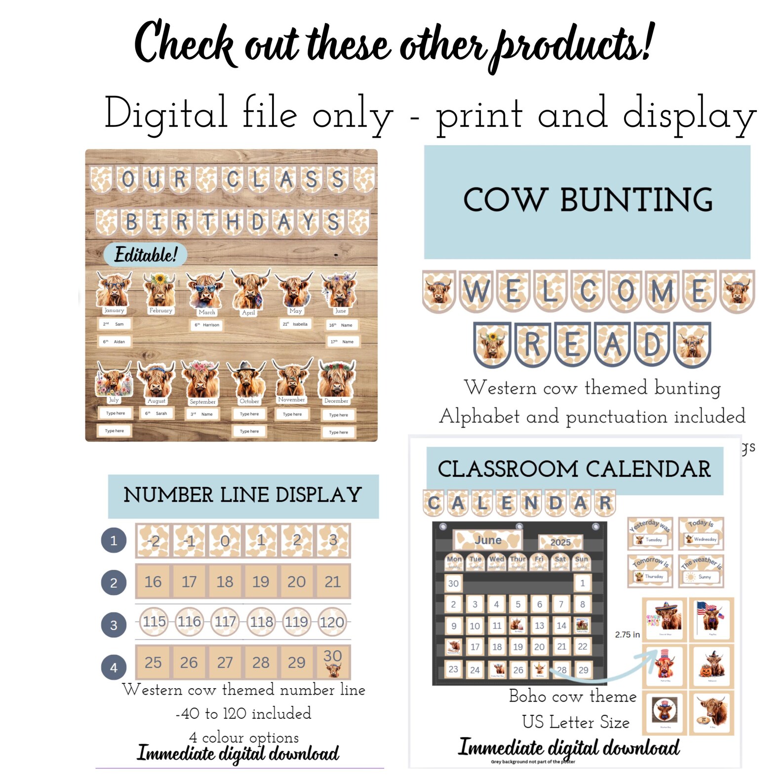 Highland Cow Bulletin Board, Cow Classroom Decor, Farmhouse Class ...