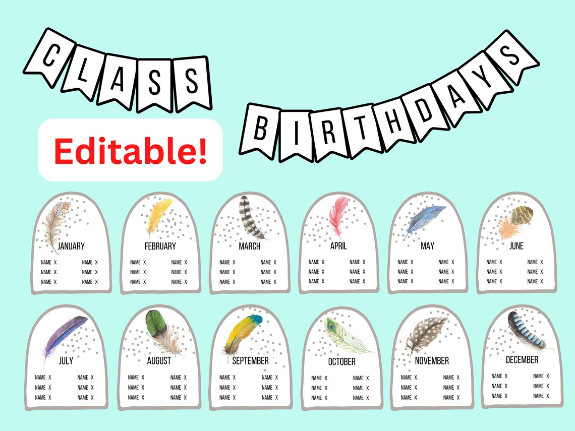 EDITABLE Classroom Birthday Feather Display Primary School - Etsy Australia