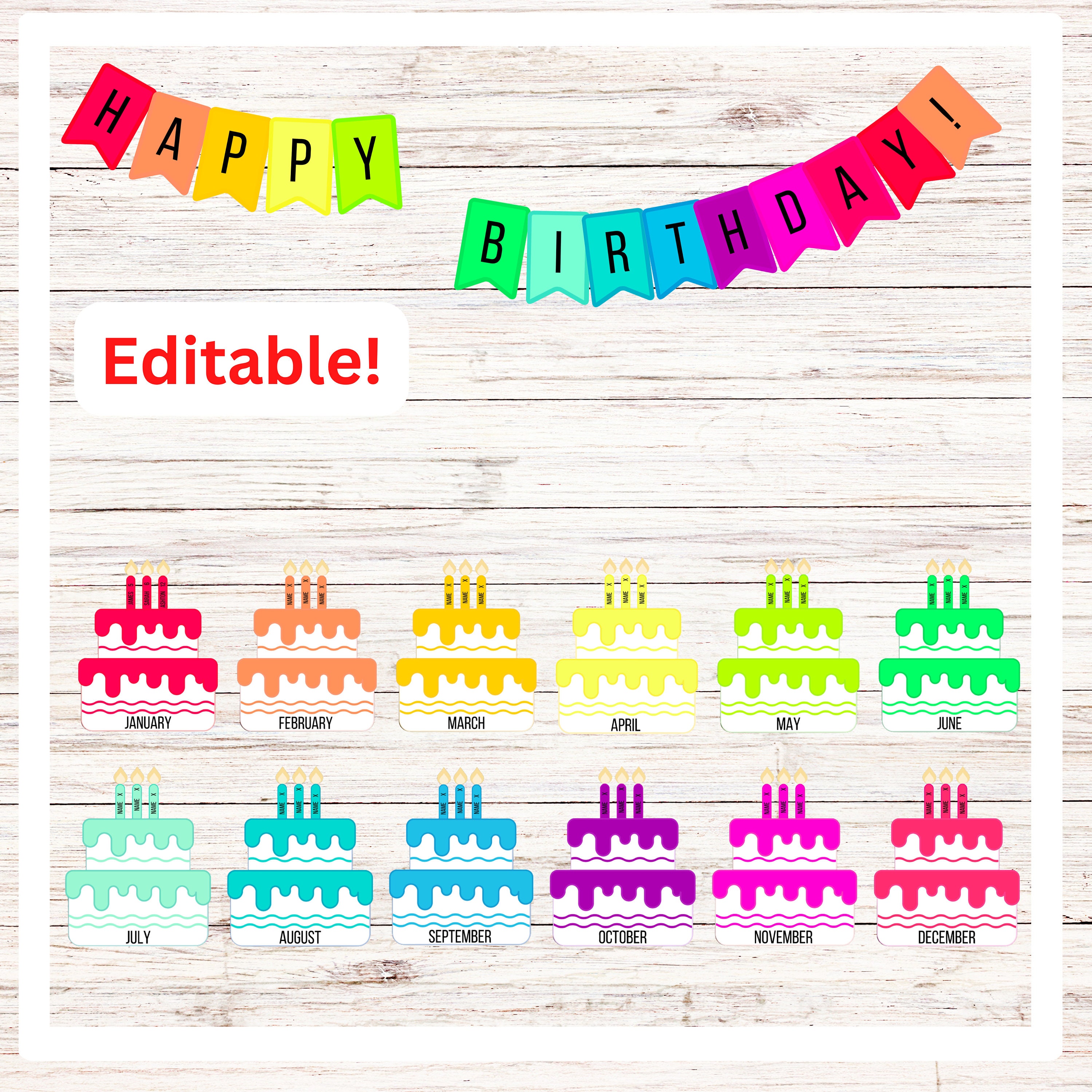 EDITABLE Classroom Birthday Display, Primary School Cake Birthday ...