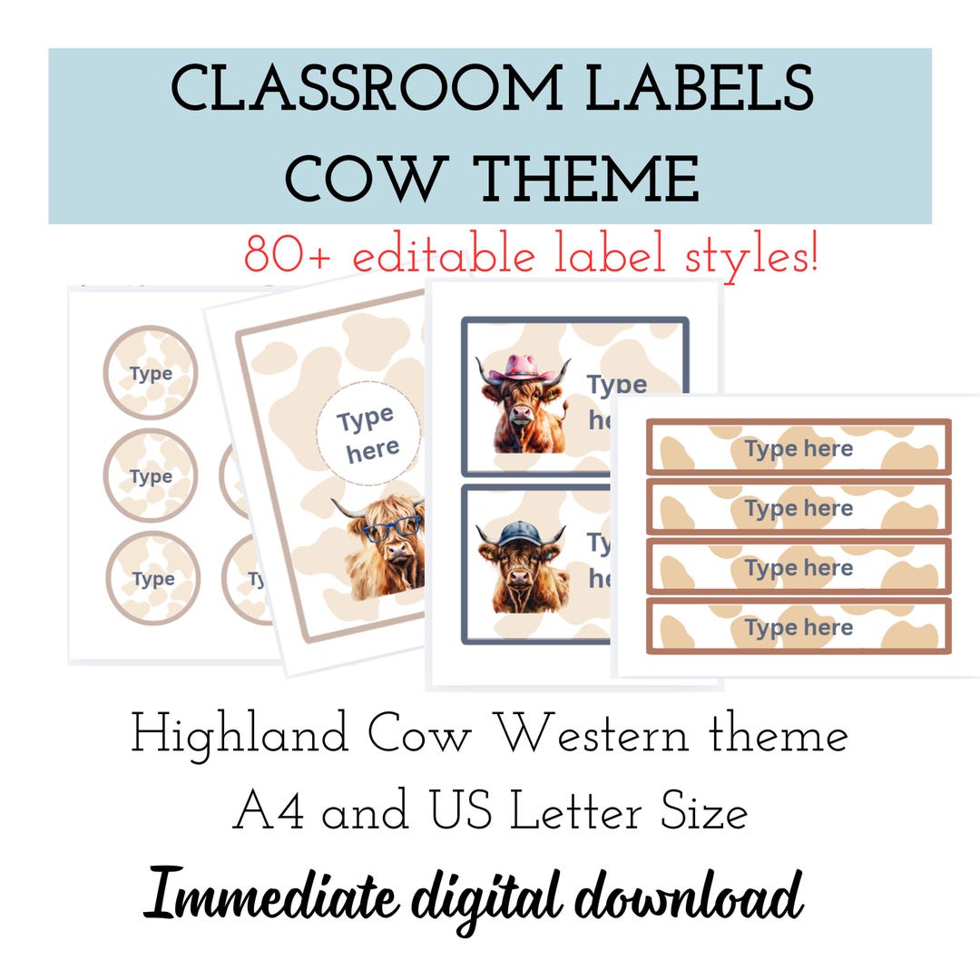EDITABLE Boho Western Classroom Labels | Highland Cow Teacher Labels ...