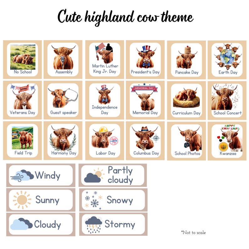 Classroom Pocket Calendar Set, Highland Cow Classroom Theme, Western ...