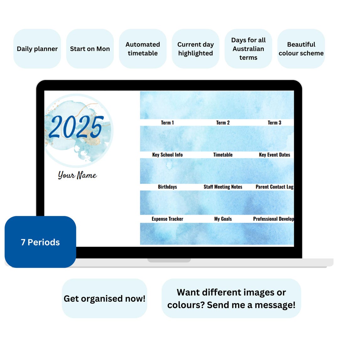 2025 Australian Teacher Digital Planner 7 Periods, Digital Calendar ...