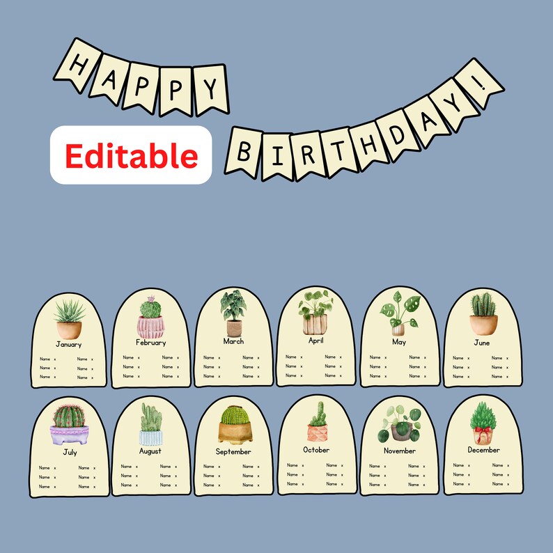 EDITABLE Boho Plant Classroom Birthday Display, Bulletin Board Plant ...