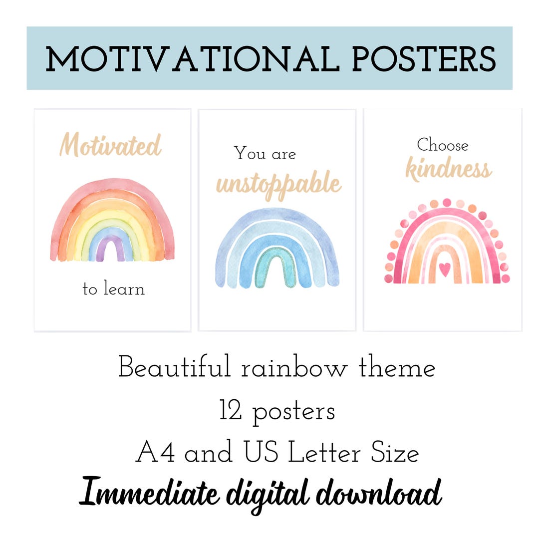 Neutral Rainbow Motivational Posters | Boho Classroom Decor ...
