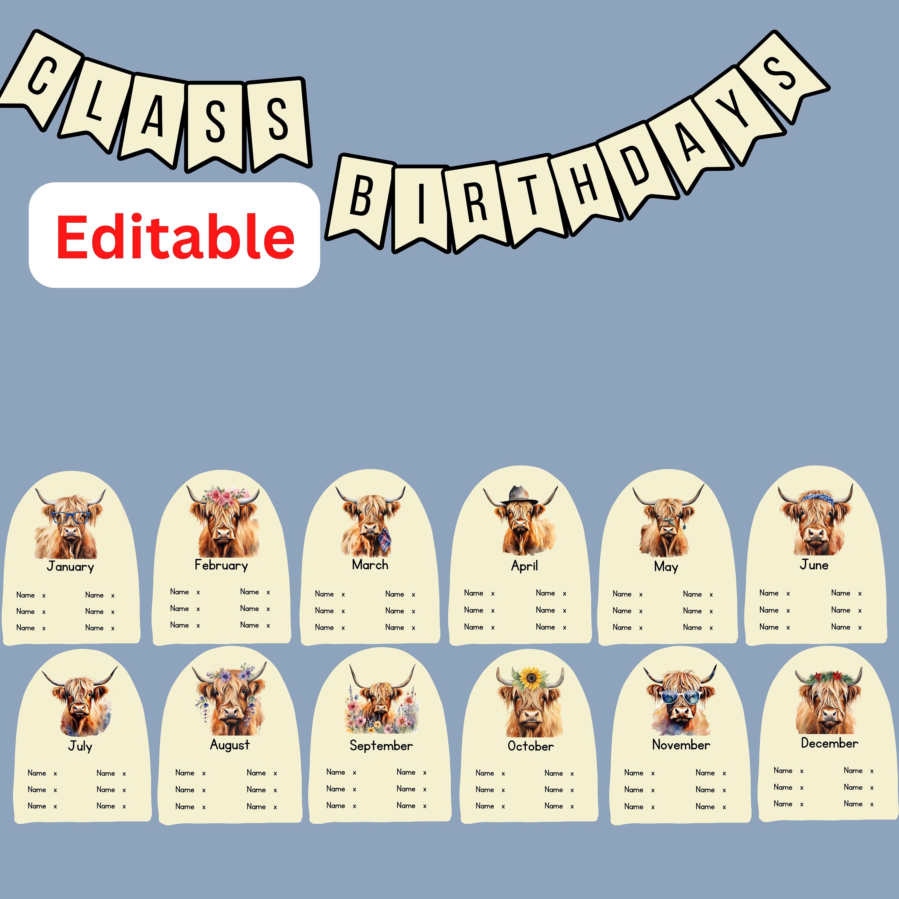 EDITABLE Cow Classroom Birthday Display, Primary School Birthday ...