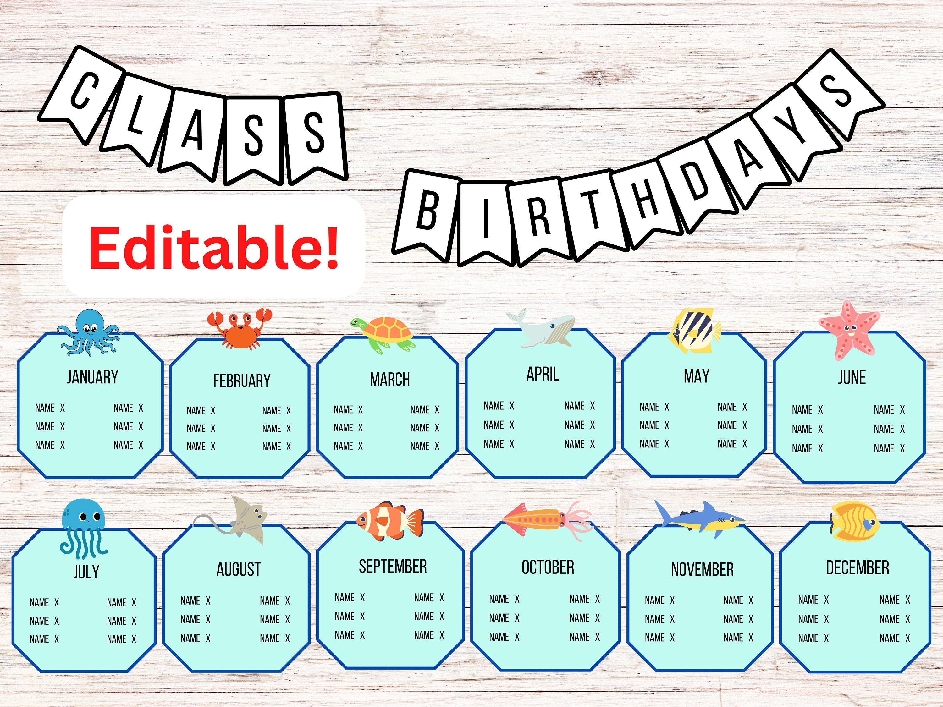 EDITABLE Sea Animal Classroom Birthday Display, Primary School Sea ...