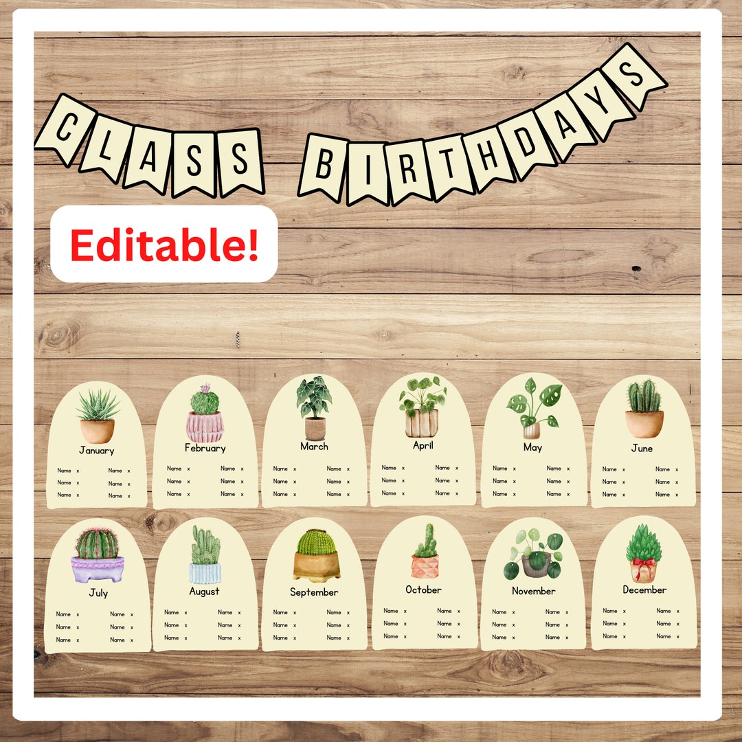 EDITABLE Boho Plant Classroom Birthday Display, Bulletin Board Plant ...