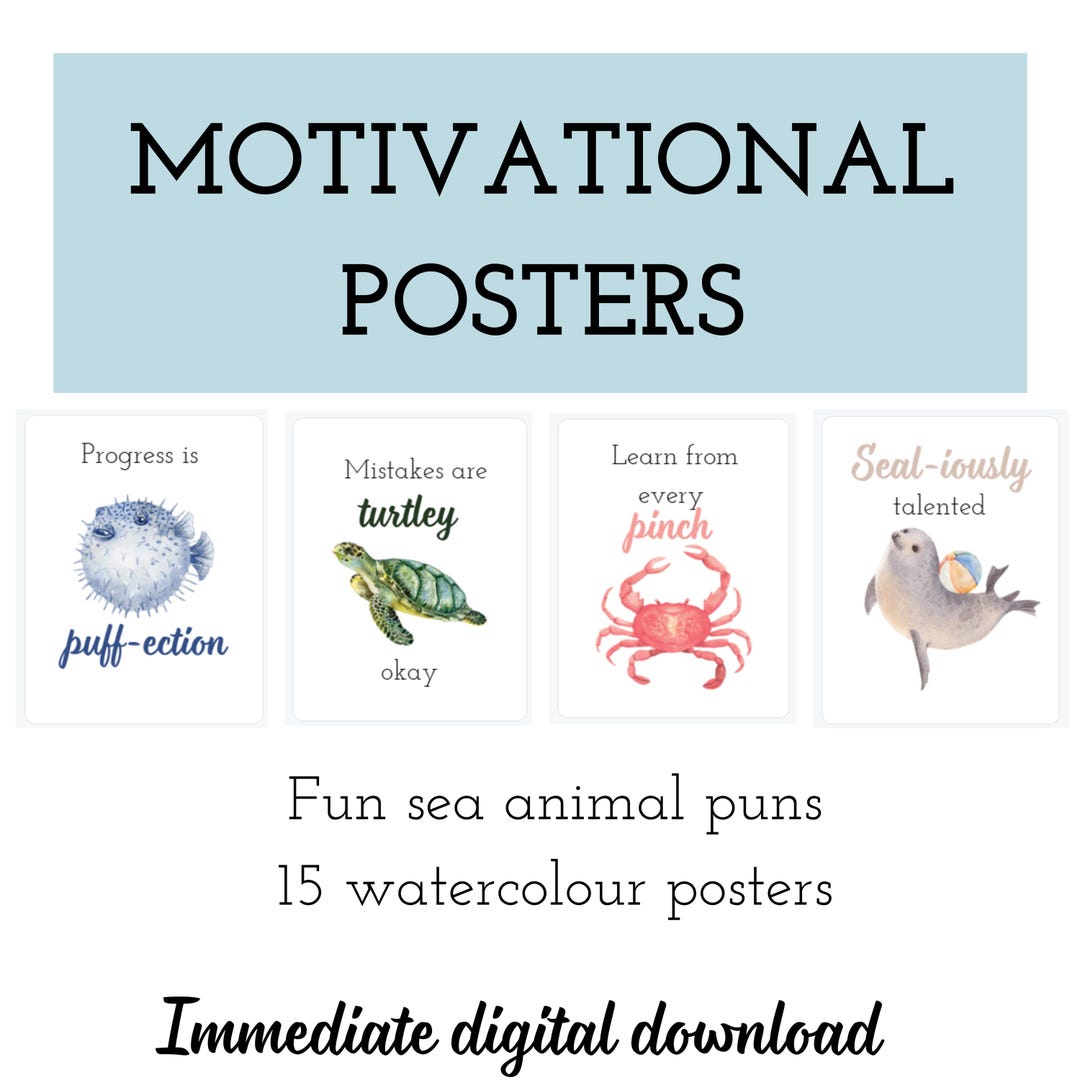 Funny Motivational Sea Animal Poster, Ocean Themed Classroom, Modern ...