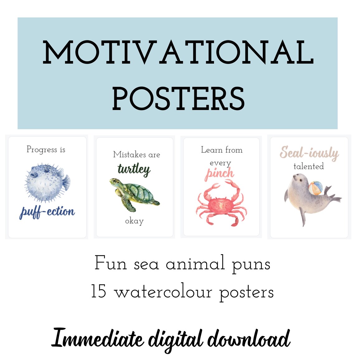 Funny Motivational Sea Animal Poster, Ocean Themed Classroom, Modern ...